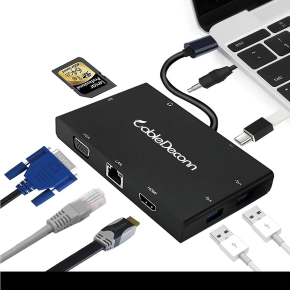 Other | Usbc To Hub 8in1 To Hdmi Vga Display Output Card Reader 2 Usb 3 ...